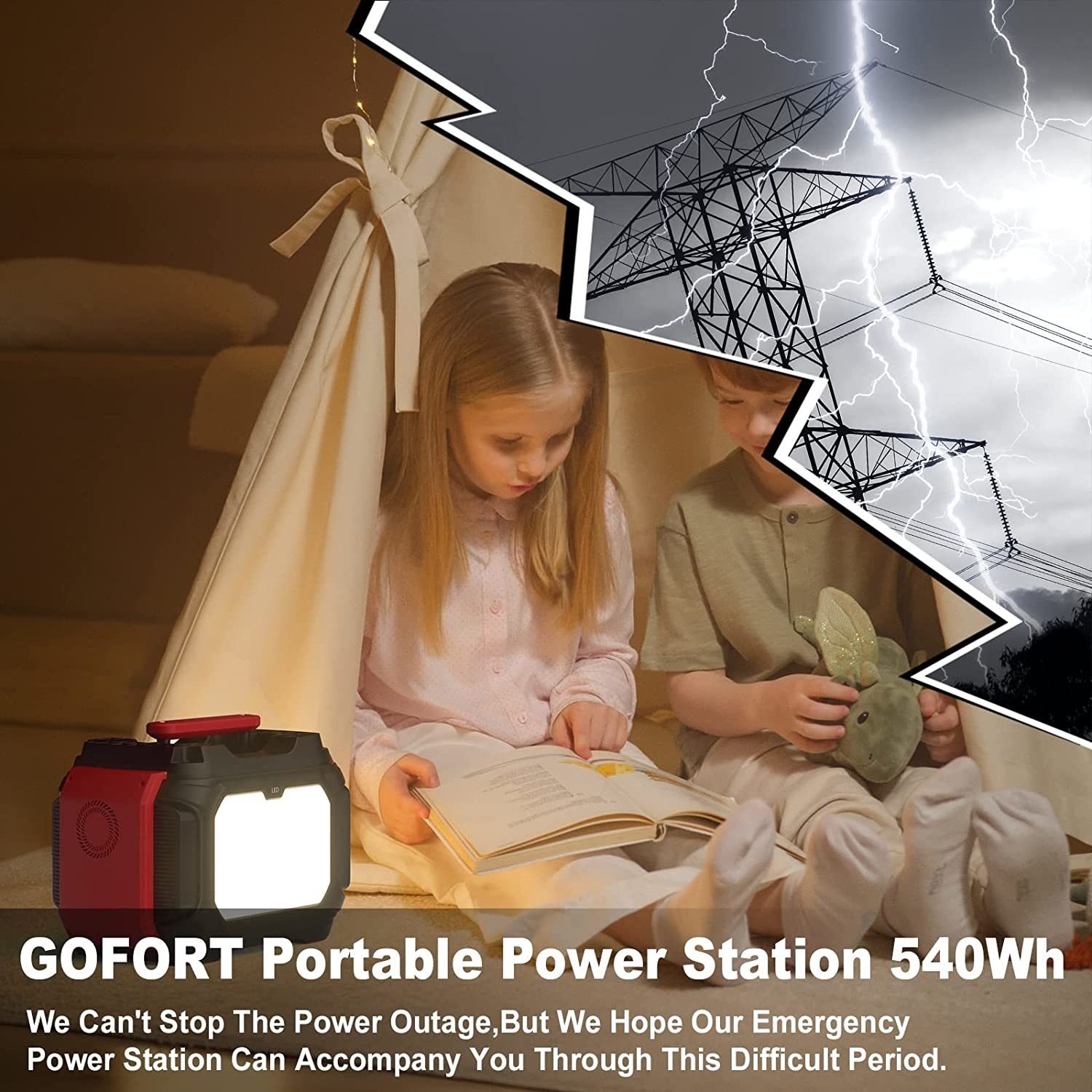 GOFORT Portable Power Station 540Wh/500W(Peak 1000W) 6 x AC 110V Outlets PD 60W