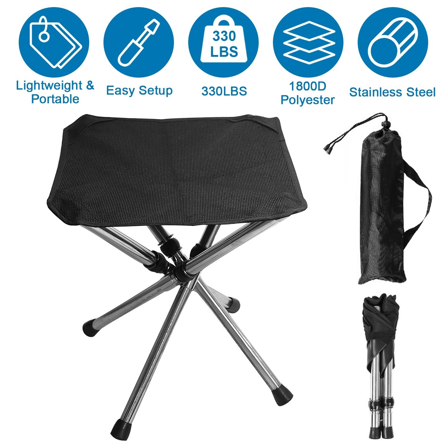 Foldable Camping Stool Retractable Portable Folding Chair Easy Setup ...
