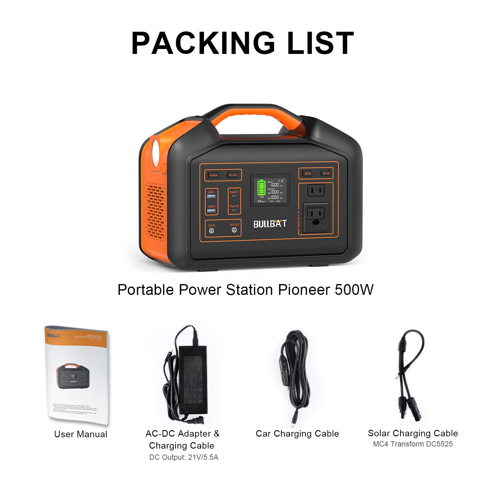 BULLBAT Portable Power Station Pioneer 500, 504Wh Lithium Battery Powered Outle